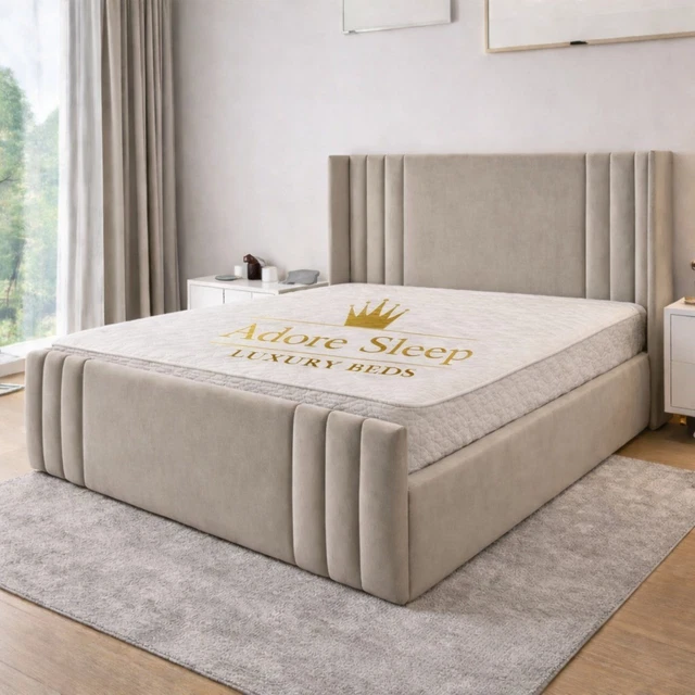 MODERN LUXURY VELVET London Lined Panel Bed Gas Lift/Mattress Option ...