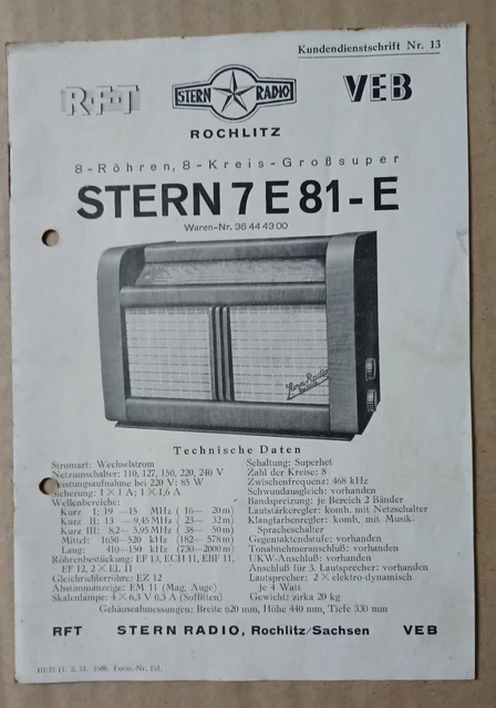 DDR-ZEITEN BEDIENUNGSANLEITUNG STERN 7 E 81 - E EUR 1,00 - PicClick DE