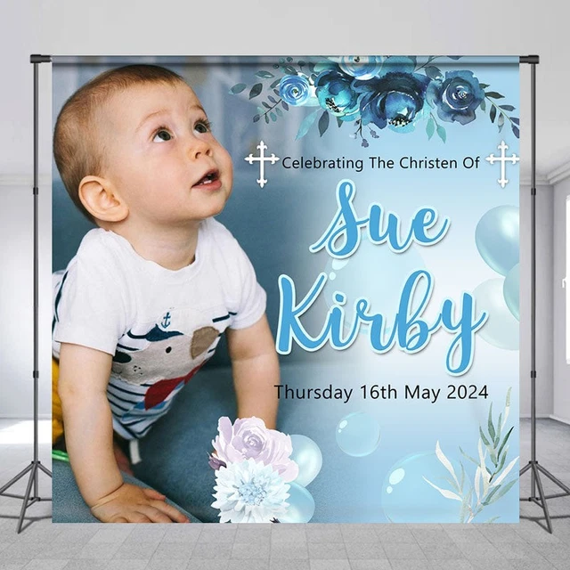 PERSONALIZED PHOTO BLUE Floral Bubble Baptism Backdrop $36.09 - PicClick AU