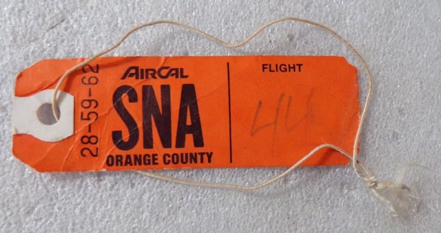 VINTAGE AIRCAL ORANGE COUNTY AIRLINES 1980's PAPER LUGGAGE BAG TAG STUB ...