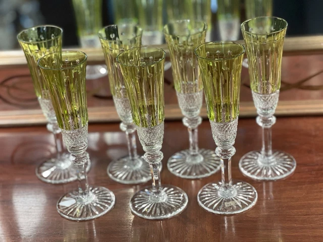 SAINT LOUIS 7 Flûtes à Champagne Cristal Modèle Tommy Couleur Vert ...