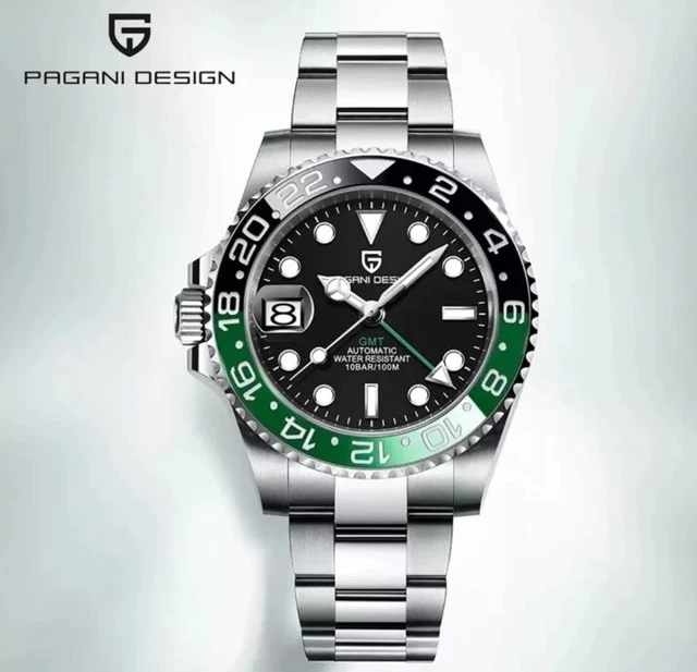 PAGANI DESIGN PD-1662 GMT “Sprite” 40mm Stainless Steel Watch Left ...