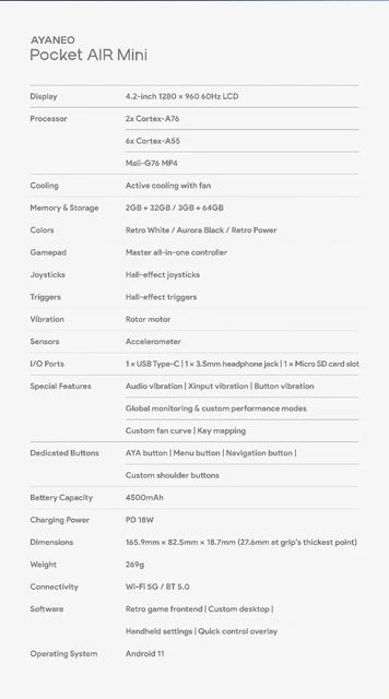 AYANEO POCKET AIR Mini Android Retro Handheld Console 3GB/64GB PS2 ...