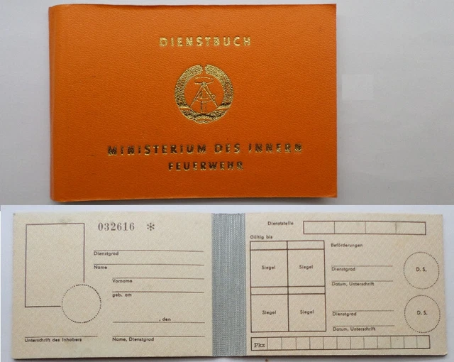DDR MDI FEUERWEHR Ausweis Dienstausweis Dienstbuch East german Fire ...