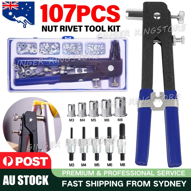 107X RIVETER NUT Nutsert Tool Rivnut Gun Wrench Nuts Riveting Kit ...