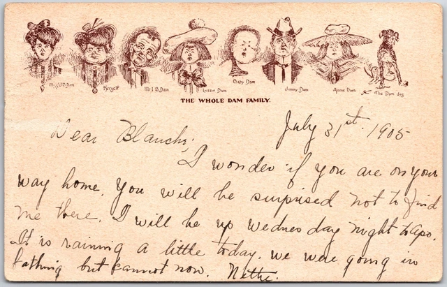1905 THE WHOLE Dam Family Funny Faces Comic Card Posted Postcard $11.49 ...