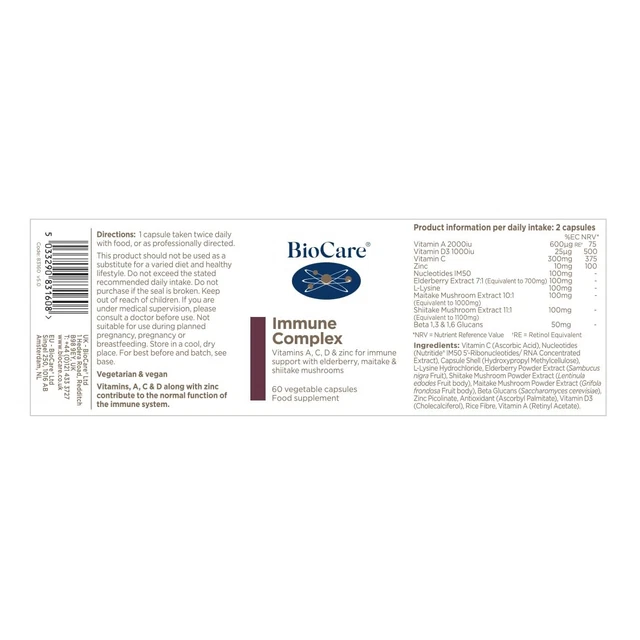 BIOCARE IMMUNE COMPLEX - Vitamins A, C, D & Zinc for 60 count (Pack of ...