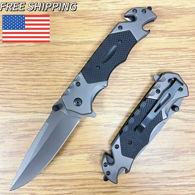 9& MILITARY RESCUE Tactical Spring Assisted Folding Pocket Knife Open ...