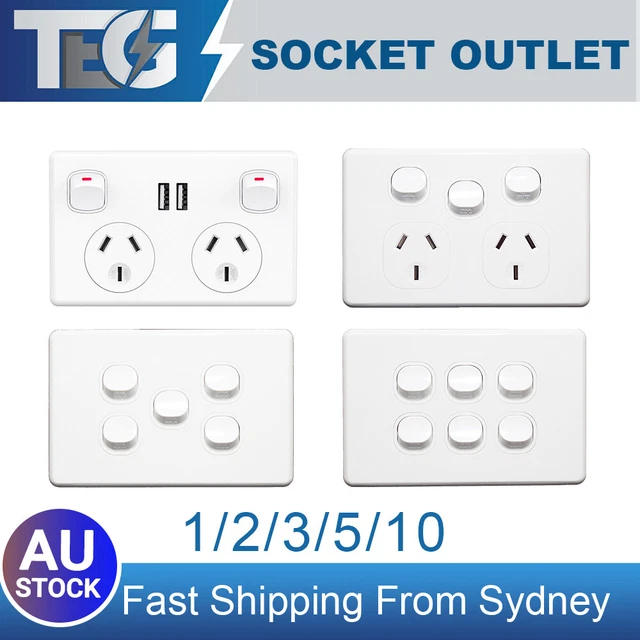 BULK LOT 10A Amp 240V Double Power Point Electric Wall Socket outlet ...