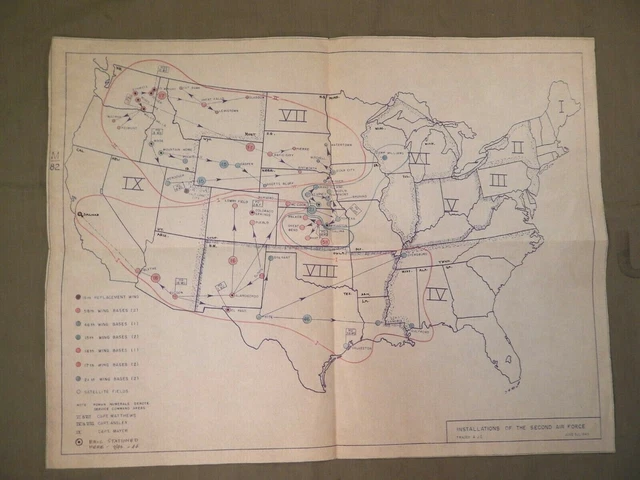 WWII U.S. ARMY Air Forces, 1943 Map of WWII USAAF Second Air Force ...