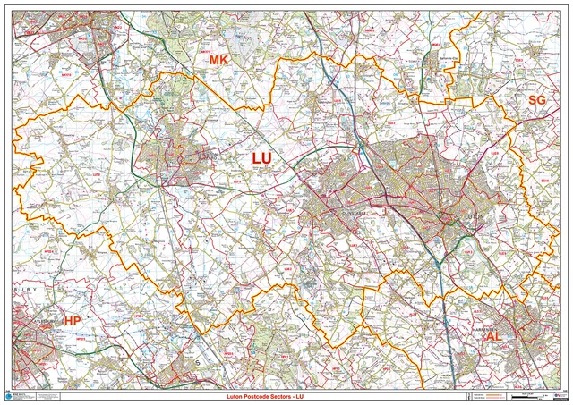 MAP OF LUTON Postcodes, Luton Postcode Sectors Poster £28.50 - PicClick UK
