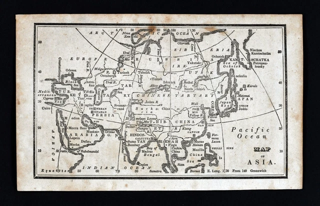 1830 NATHAN HALE Map Asia Japan Korea Taiwan Arabia India Siberia ...