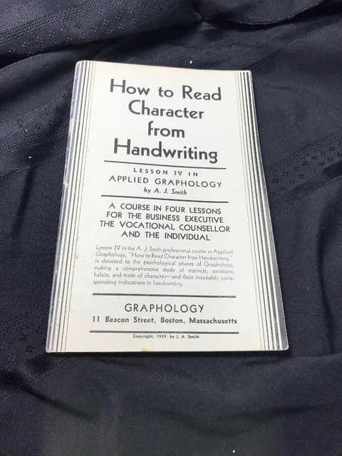 1939 BOOKLET, &HOW to Read Character from Handwriting" by A.J. Smith ...