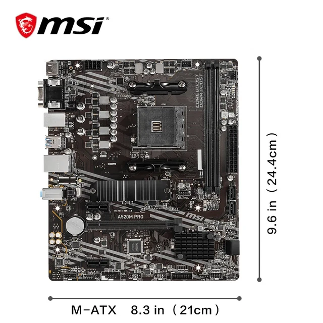 MSI AMD A520M PRO Motherboard Support Ryzen CPU R3 R5 R7 5000 & 3000 ...