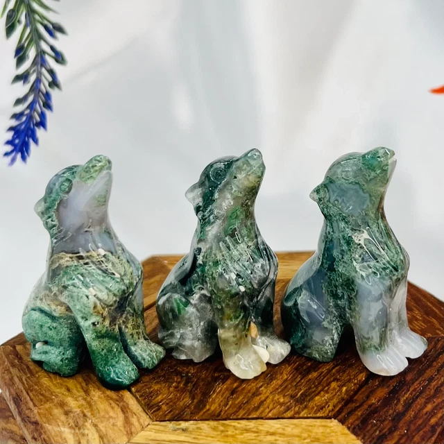 MOSS AGATE CRYSTAL Wolves Crystal Wolf Carvings Australian Seller EUR ...
