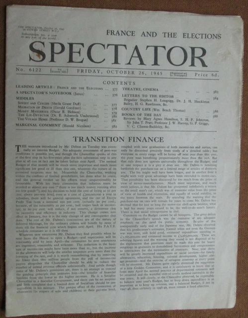 SPECTATOR MAGAZINE OCTOBER 26 1945 France Elections WWII Finance Czechs ...