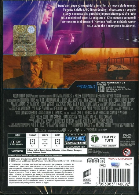 BLADE RUNNER 2049 (DVD) Ryan Gosling Dave Bautista Robin Wright Mark ...