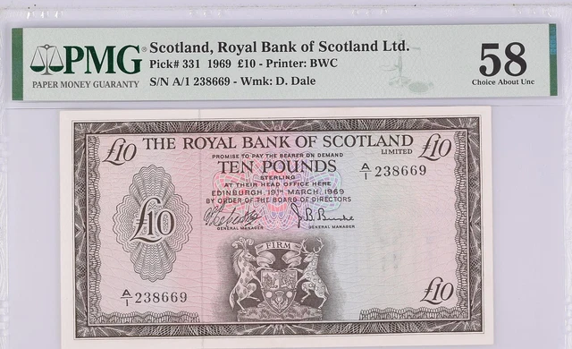 ROYAL BANK OF Scotland Ltd P331/SC818 10 Ten Pounds PMG58 A/1 238669 ...