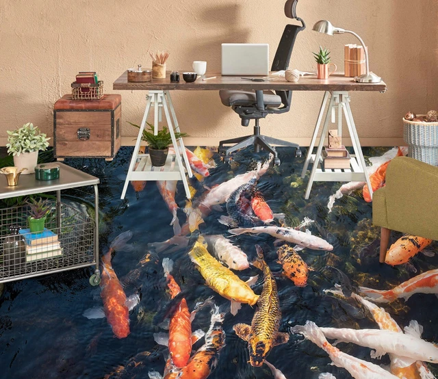 3D COLOR GOLDFISH Grass O736 Floor WallPaper Murals Wall Print Decal 5D ...
