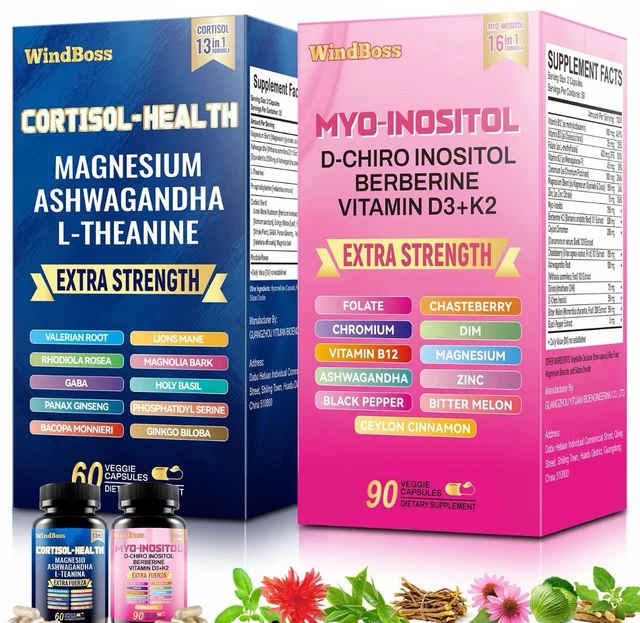 WIND BOSS CORTI Ashwaganda Supplements Mayo-inositol Magnesium 2 Pack ...