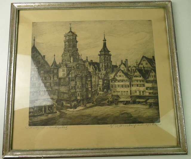 WALTER ROMBERG RADIERUNG Stuttgart Marktplatz 53x58 cm GT-596 EUR 169 ...