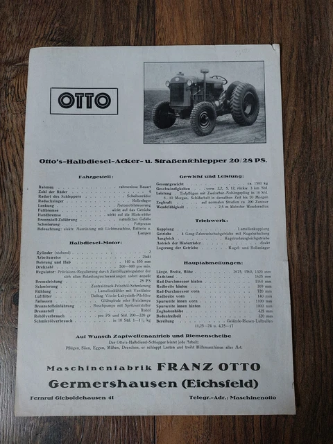 ORIGINAL PROSPEKT OTTO Halbdiesel Acker- und Straßenschlepper Traktor ...