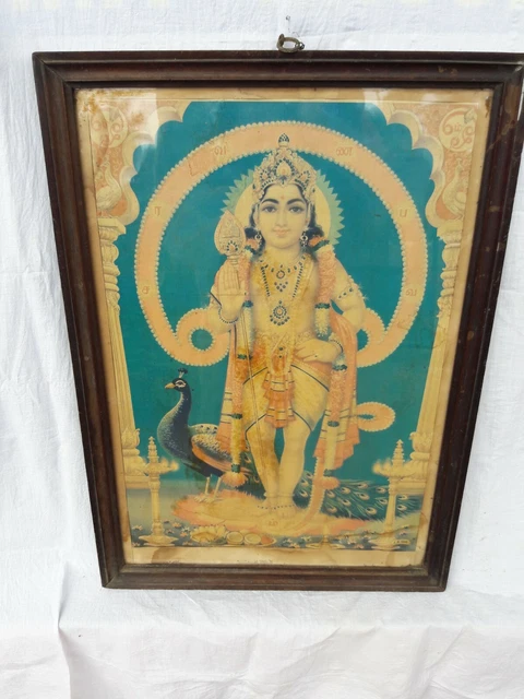 ANTIQUE VINTAGE/OLD LITHOGRAPH Print Hindu God Lord Murugan Rosewood ...