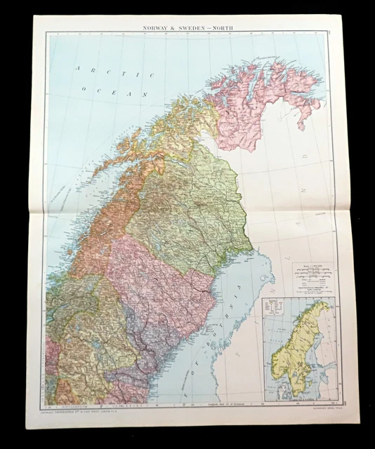MAP OF NORWAY Sweden Finmark Norrland Troms Mining Post WW1 Antique ...