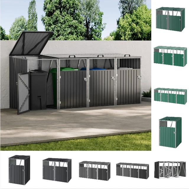 LARGE DOUBLE TRIPLE Quad Single Wheelie Bin Storage Metal Dustbin Shed ...