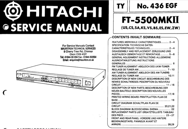 HITACHI FT-5500MKII SCHEMATIC Diagrams Service Manual Schaltplan ...
