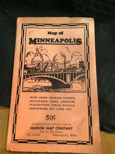 FOLDING MAP OF Minneapolis-Hudson Map Company-Minneapolis Minnesota ...