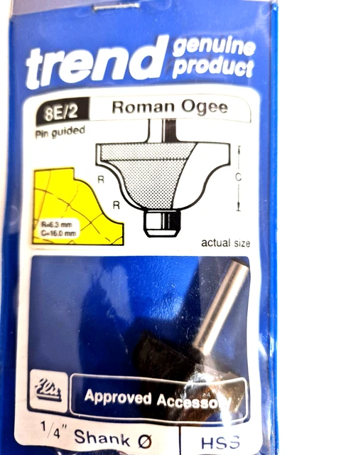 TREND ROUTER BIT Cutter 8E/2X1/4HSS - Pin guided Roman Ogee- Radius 6 ...