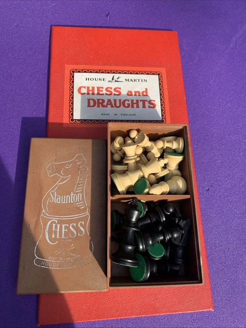 VINTAGE STAUNTON HOUSE Martin Chess Set & Chess Draughts Board VGC £9. ...
