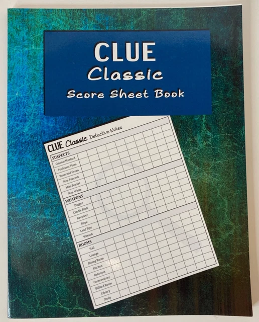 CLUE CLASSIC SCORE Sheet Book, Original characters, weapons, and rooms ...