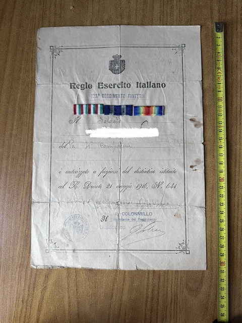 ANTIQUE DOCUMENT ROYAL Army Italian 123º Regiment Infantry Of 1916 U1 £ ...