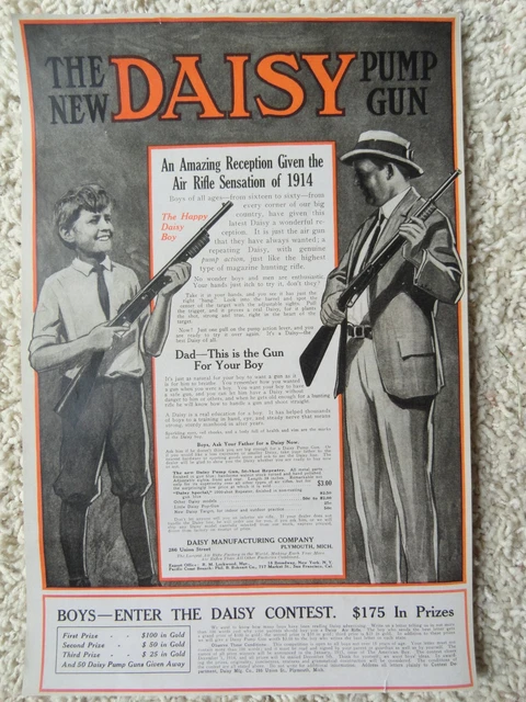 DAISY AIR RIFLE Poster, BB Gun Advertising,1914 $6.50 - PicClick