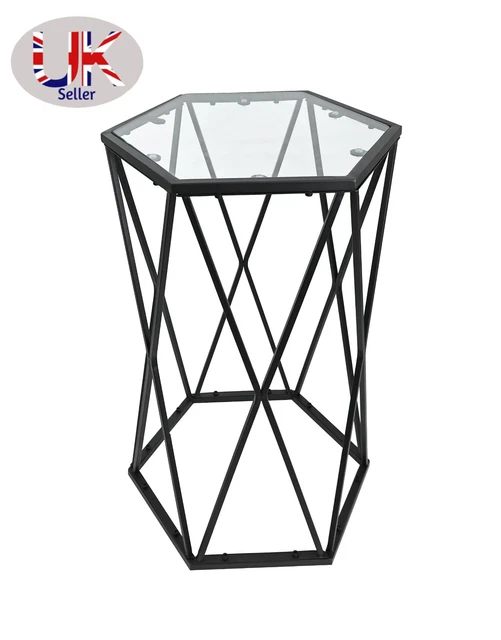 COFFEE TABLE FOR Living Room Hexagon Glass Tables with Black Metal Frame £45.00 - PicClick UK