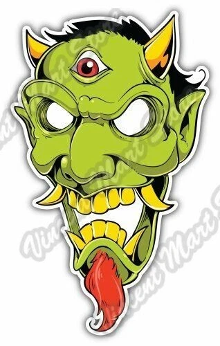 GREEN DEVIL DEMON Monster Mask Hell Car Bumper Window Vinyl Sticker ...