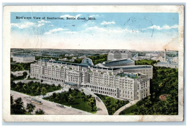 C1920'S BIRDS EYE View Of Sanitarium Building Battle Creek Michigan MI ...