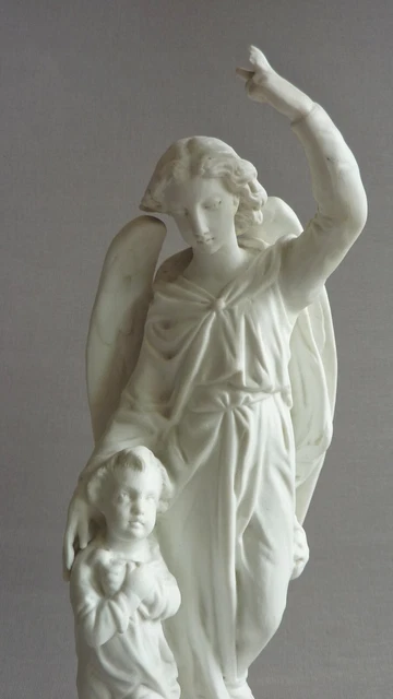 ANTIQUE, PARIAN FIGURINE of a 'Guardian Angel & Child', (30 cm H). £37. ...
