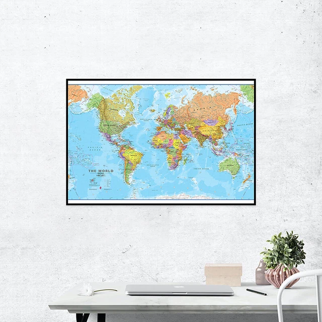 MAP OF THE World Atlas Political Map Backdrop Poster Art Prints 5x3ft ...