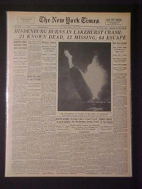 VINTAGE NEWSPAPER HEADLINES ~ Germany Airship Zeppelin Hindenburg ...