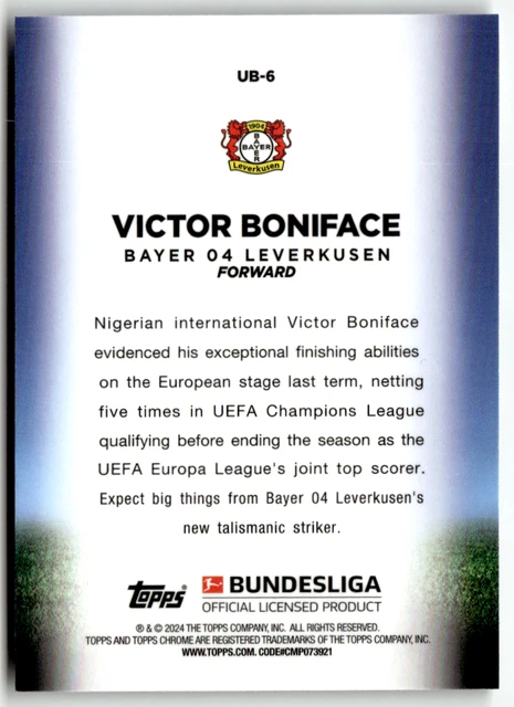TOPPS 2024 CROMO Bundesliga N º UB-6 Victor Boniface Ultra Beam ...