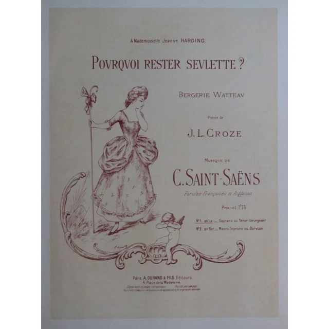 SAINT-SAËNS CAMILLE WHY Stay Lonely Singer Piano ca1895 $48.14 ...