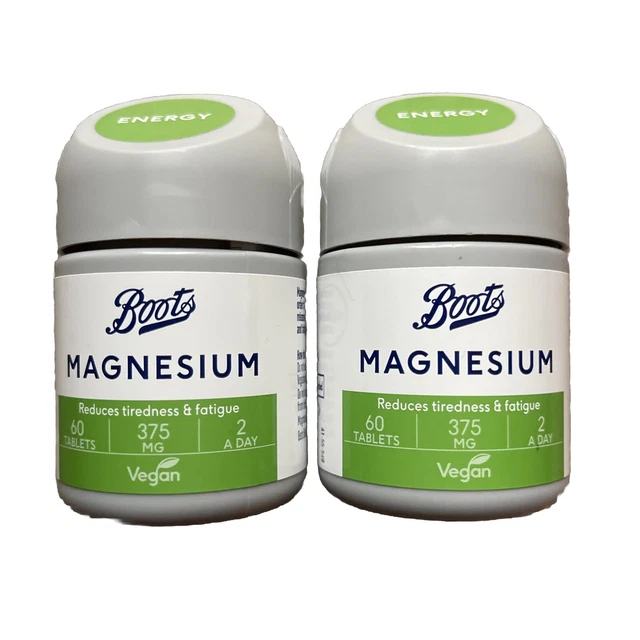 2X60 TABLETS BOOTS Magnesium 375 mg - BBE July 2027 £5.00 - PicClick UK