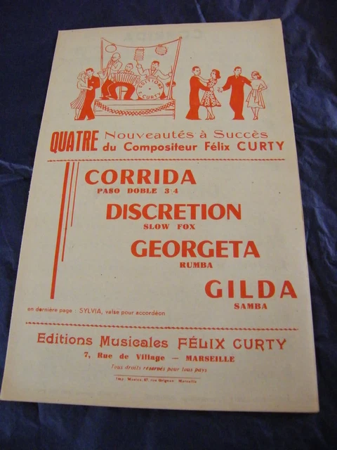 & SPARTITO 4 Succès De Felix Fabrice Corrida Discretion Geogeta Gilda ...