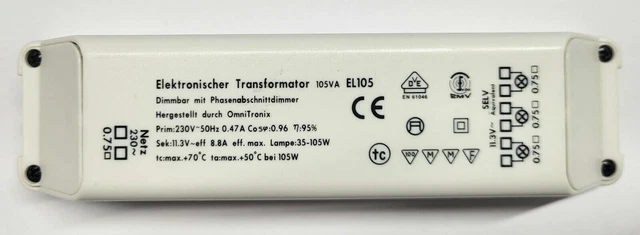 ELEKTRONISCHER HALOGEN Transformator OmniTronix Typ EL105 Trafo 105 Watt R- EUR 29,90 - PicClick DE