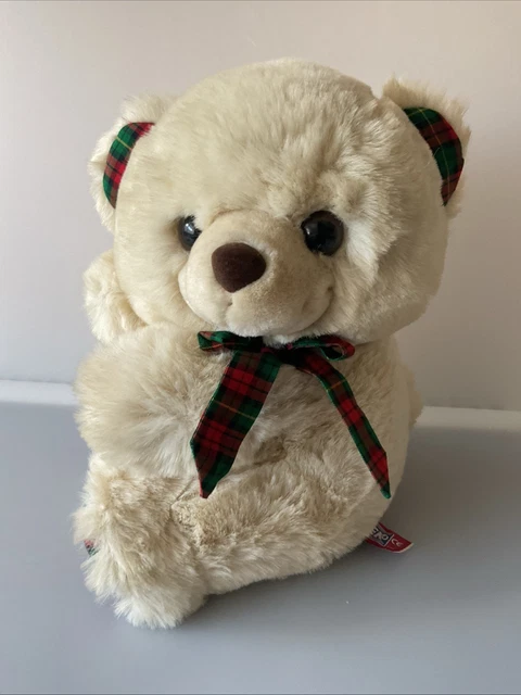 VINTAGE PEEKO CREAM plush teddy bear with tartan features & bow £9.73 ...