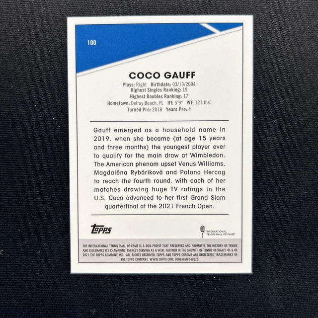 2021 TOPPS CHROME Coco Gauff Black White Mini Diamond Refractor Rookie ...