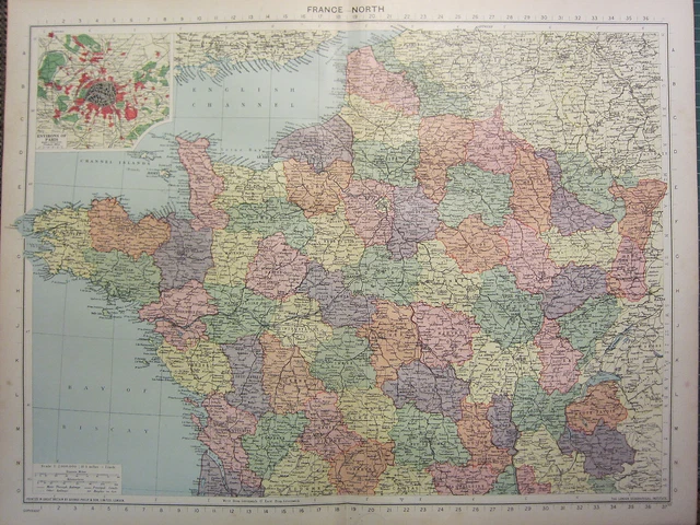 1939 CARTE ~ France Nord ~ Encart Paris Environs Ville Plan Somme Orne ...